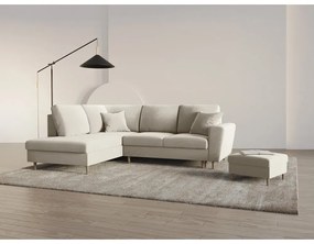 Béžová sametová rozkládací/s úložným prostorem rohová pohovka (levý roh/do L) Kyoto – Cosmopolitan Design