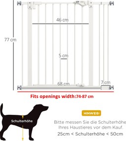 Bezpečnostní branka PawHut pro psy, zábrana, 74-87 cm, schodišťová branka pro domácí zvířata, branka pro psy včetně nástavce, bezpečnostní branka bez…