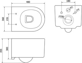 Mexen Sofia, závěsná WC mísa 490x360x355 mm, Rimless Tornádo + toaletní WC sedátko z duroplastu, bílá lesklá, 30540500
