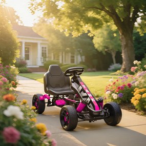 AIYAPLAY Gokart s pedály, šlapací auto pro děti s brzdou, protiskluzová kola, kovový rám, 3-6 let, růžová