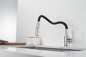 Gamma Flex 4000, stojánková dřezová baterie s flexibilním ramenem, 2-funkční výtok, černá-chrom, GMA-BFX-4000CH