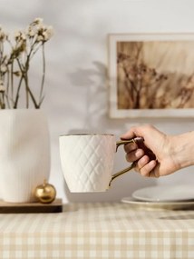 Sinsay - Keramický hrnek s reliéfním vzorem a zlatými detaily - bílá