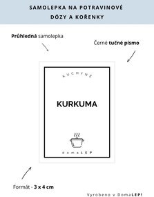Samolepka na kořenky KURKUMA průhledná 3 × 4 cm tučné písmo
