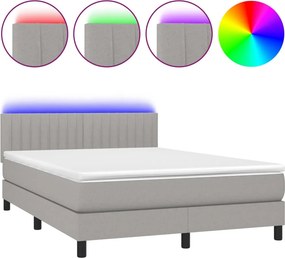 Box spring postel s matrací a LED světle šedá 140x190 cm textil 3133309
