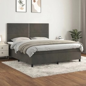 Box Spring Postel S Matrací Samet Tmavě Šedá Hladké s hřebíky 180 x 200 c
