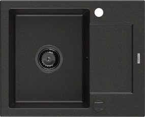 Mexen Enzo, granitový dřez 576x465x174 mm, 1-komorový, černá-zlatá metalíza s černým sifonem, 6506571005-75-B