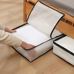 Arte Regal Textilní úložný box na uschování oblečení a ložního prádla, WHITE KIPIT, 60x45x30, bílý