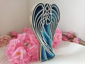3D dřevěný anděl Modrá