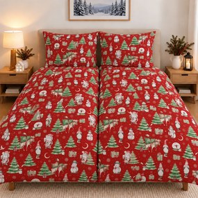 Povlečení bavlněné Vánoční Santa Claus TiaHome - 1x Polštář 90x70cm, 1x Přikrývka 140x200cm