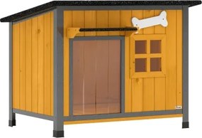 PawHut psí bouda dřevěná venkovní psí dům s asfaltovou střechou, otevíratelná, vyjímatelná podlaha, závěsné dveře, ocelový rám 84,5x62x65 cm