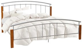 Manželská postel, dřevo olše/stříbrný kov, 140x200, Tempo Kondela MIRELA