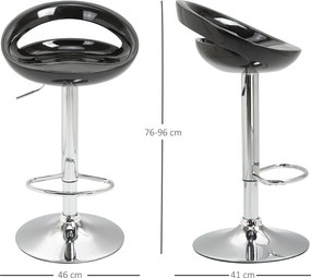 HOMCOM Set 2 Vysokých Barových Židlí, otočné o 360°, s opěrkou a opěrkou na nohy, nastavitelná výška, ocelová základna, pro jídelnu a kuchyň, 46x41x7…