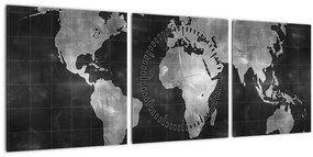 Obraz - Mapa světa (s hodinami) (90x30 cm)