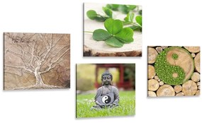 Set obrazů Feng Shui s prvky přírody - 4x 60x60 cm