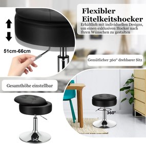 Costway Stolička na make-up s úložným prostorem otočná o 360° z umělé kůže černé
