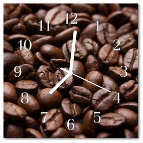 Nástěnné hodiny obrazové na skle - Kávová zrna
