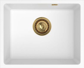 Sink Quality Crypton 55, kuchyňský granitový dřez 460x375x205 mm + zlatý sifon, bílá, SKQ-CRY.W.1KBO.55.XG