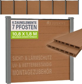 Juskys WPC plotová sestava s panely a sloupky, teakový dekor Velikost sady: 6 ks