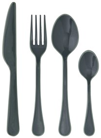 MADAM STOLTZ Sada příborů Enamel Coating Anthracite/Green – set 4 ks, šedá barva, kov, smalt