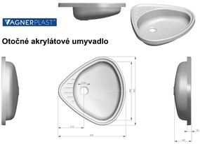 Vagnerplast otočné umyvadlo 55 x 56 cm VPWB5556OTU9N-01 pro bytové jádro
