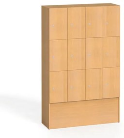 Dřevěná šatní skříňka S5 s odkládacími boxy, 12 boxů, 1700 x 1200 x 420 mm, cylindrický zámek, buk