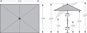 Doppler LIFE zahradní slunečník 250 x 200 cm světle šedá