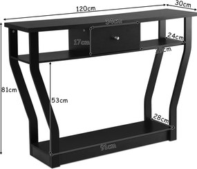 Costway Konzolový stůl černý se zásuvkou a policí – 120 × 30 × 81 cm