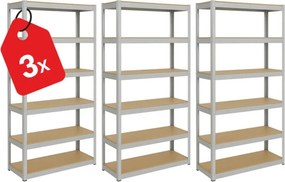 Akce 3x Regál 220x100x40 cm zinkovaný 6-policový, nosnost 1050 kg