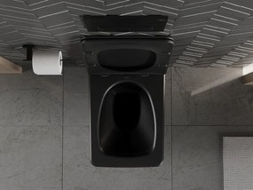 Mexen Vera, závěsné WC Rimless 51 x 36 cm s pomalu padajícím sedátkem z duroplastu, černá matná, 30164070