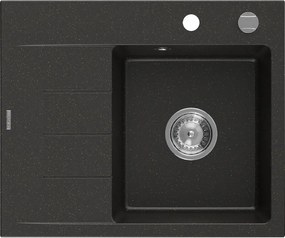 Mexen Ben, 1-komorový granitový dřez 600x500x190 mm, pravý + chromový sifon, černá-zlatá metalíza, 6523605000-75