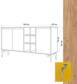 Komoda KAJA 140 cm žlutá