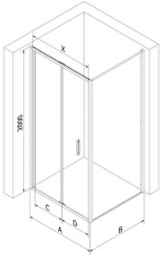 Mexen Exo, sprchový kout se skládacími dveřmi 90 x 95 cm, 6mm čiré sklo, černý profil, 816-090-095-70-00