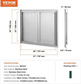 BBQ přístupová dvířka, 787 × 609 mm dvojitá venkovní kuchyňská dvířka