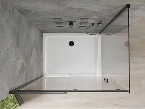 Mexen Omega, sprchový kout s posuvnými dveřmi 110 (dveře) x 100 (stěna) cm, 8mm čiré sklo, černý profil + slim sprchová vanička bílá s černým sifonem, 825-110-100-70-00-4010B