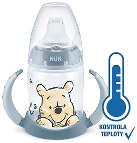 Kojenecká láhev na učení NUK Medvídek Pú s kontrolou teploty 150 ml šedá