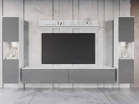 Obývací stěna Bamisio XL, Barva: bílá + šedý lesk, Osvětlení: osvětlení LED - bílé