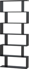 HOMCOM Moderní Knihovna se 6 Policemi pro Jídelnu, Obývací Pokoj a Kancelář 80x23x192 cm Černá