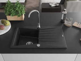 Mexen Cesar granitový dřez jednokomorový s odkapávačem 775 x 470 mm, černý, sifon chrom - 6514771010-77
