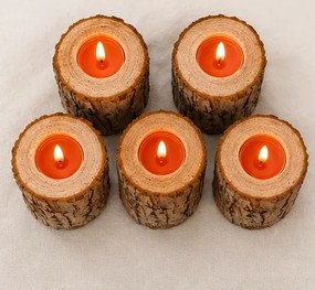 svícen, sada 5 ks, styl skandinávský, dřevo, 7x6x6 cm, přírodní, Dekorino SD20260024