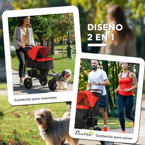 Skládací kočárek pro psy PawHut s 3 koly, síťovanými okny, košíkem a bezpečnostními popruhy, nosnost 25 kg, rozměry 109,5x57,5x106,5 cm, červený