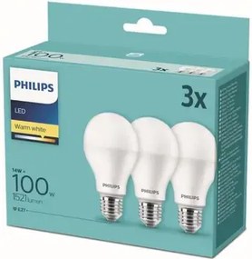 Philips LED žárovka E27 100W 2700K 3 ks / Žárovka / Teplá bílá / Třída