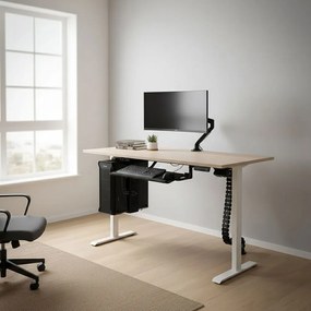 Výškově nastavitelný stůl OfficeTech D, 160 x 80 cm, šedá podnož, dub