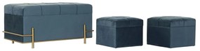DKD Home Decor Set stoliček, modrý samet MDF 83 x 43 x 42 cm