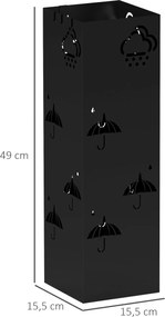 Kovový stojan na deštníky, 4 háčky, vzor mrak a deštník, odkapávací miska, černá barva