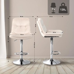 Barová židle Laurel samet chromovaná konstrukce – krémová