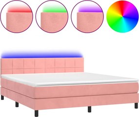 Box spring postel s matrací a LED růžová 160x200 cm samet 3134416