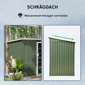 Kůlna Outsunny, zahradní kůlna, kůlna na nářadí s posuvnými dveřmi, větrací okno, jednoplášťová střecha, venkovní, ocel, světle zelená, 280 x 130 x 1…