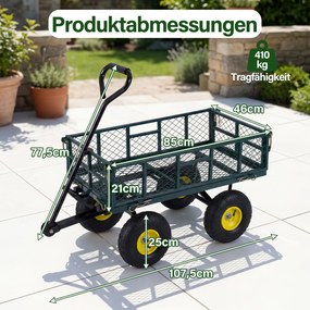 Costway Zahradní vozík skládací těžký kovový sklápěcí vozík s nosností 408 kg 2