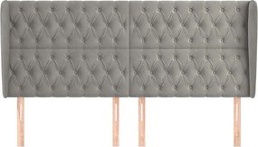 Čelo postele typu ušák světle šedé 203x23x118/128 cm samet 3118358