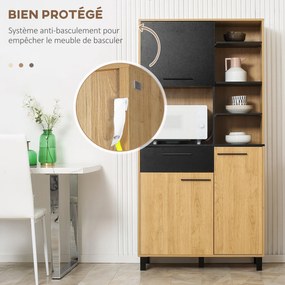 HOMCOM Kuchařský bufetový kabinet s více úložným prostorem, 1 zásuvkou, 3 skříňkami, 4 policemi a spravováním kabelů, výška 180 cm